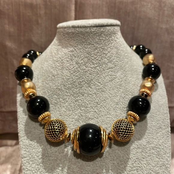 Nordstrom | Jewelry | Black And Gold Fishnet Beaded Necklace Statement ...